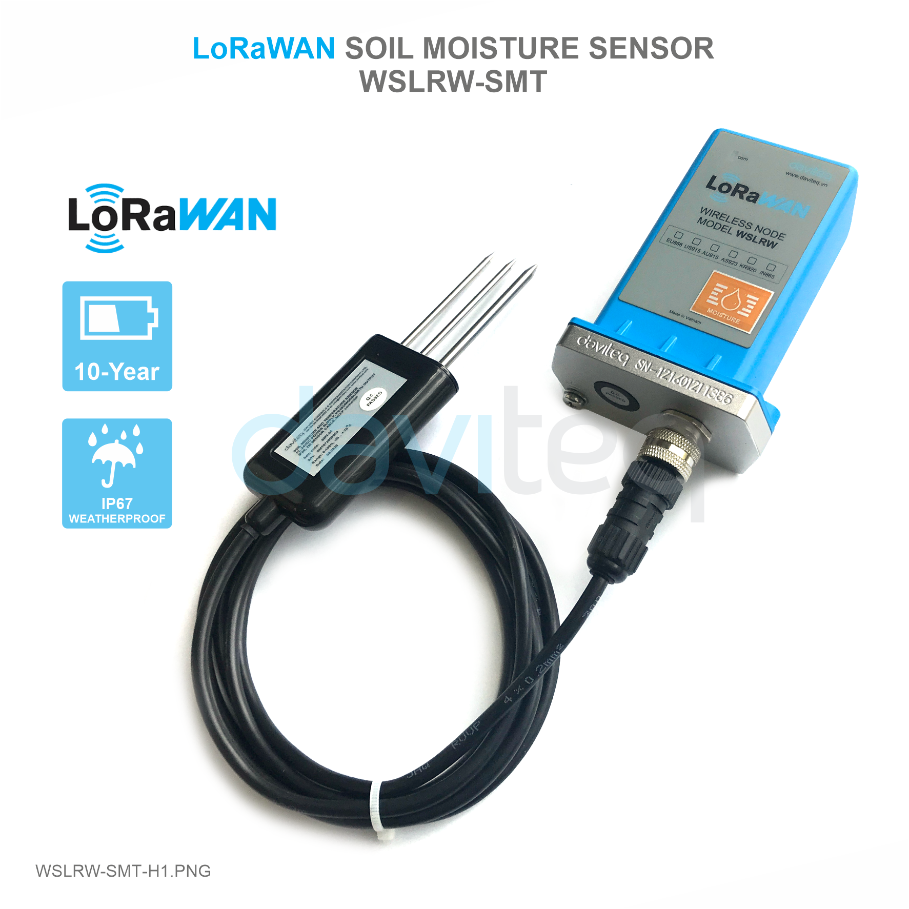 LoRaWAN Soil Moisture Sensor | High Accuracy, 10-Year Battery